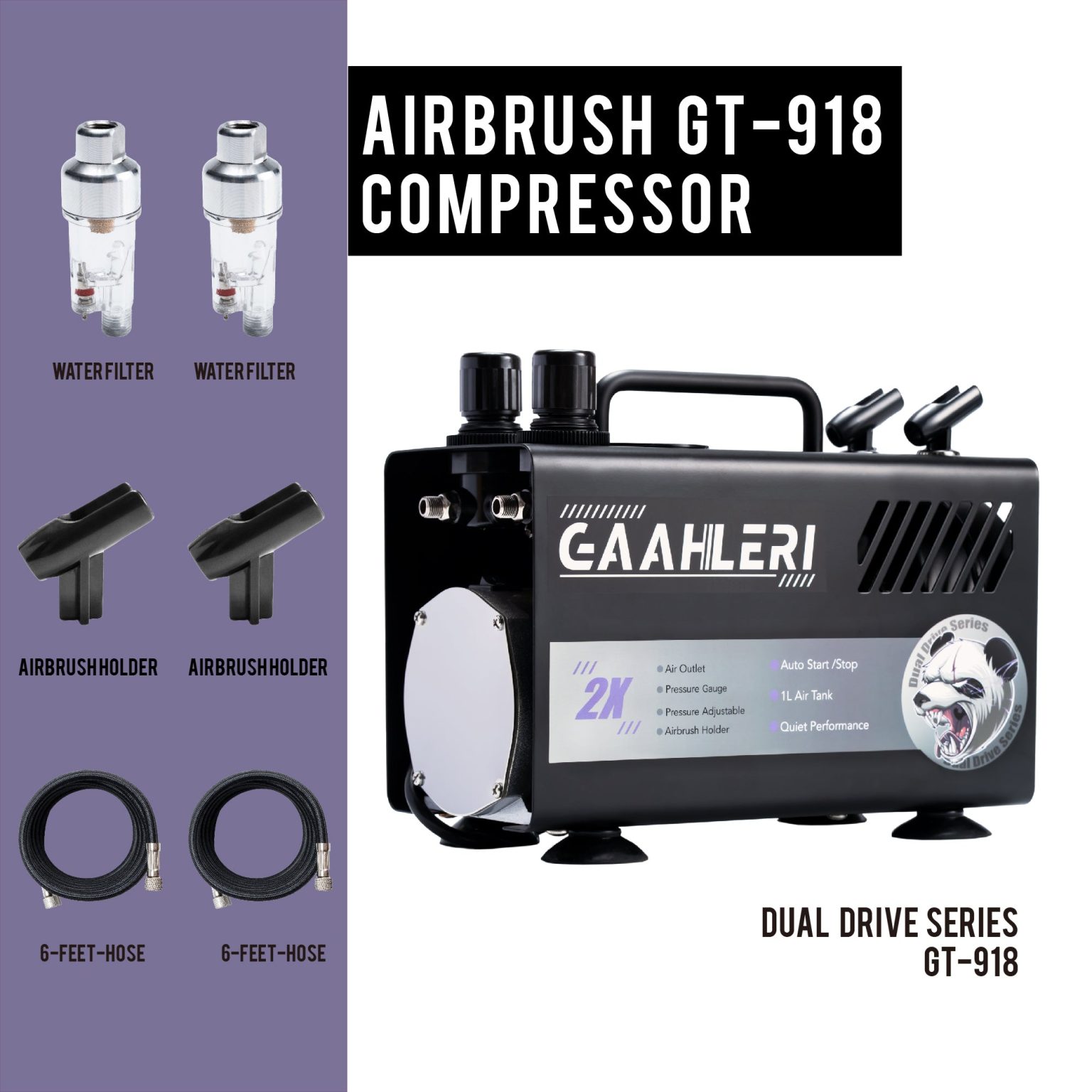 Gaahleri Dual Drive Series: GT-918 Airbrush Compressor with 1 Litre ...